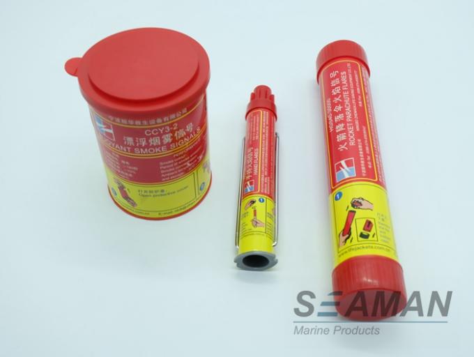 Red Inflatable Life Raft Marine Pyrotechnic Hand Flare Ship Wheel Mark